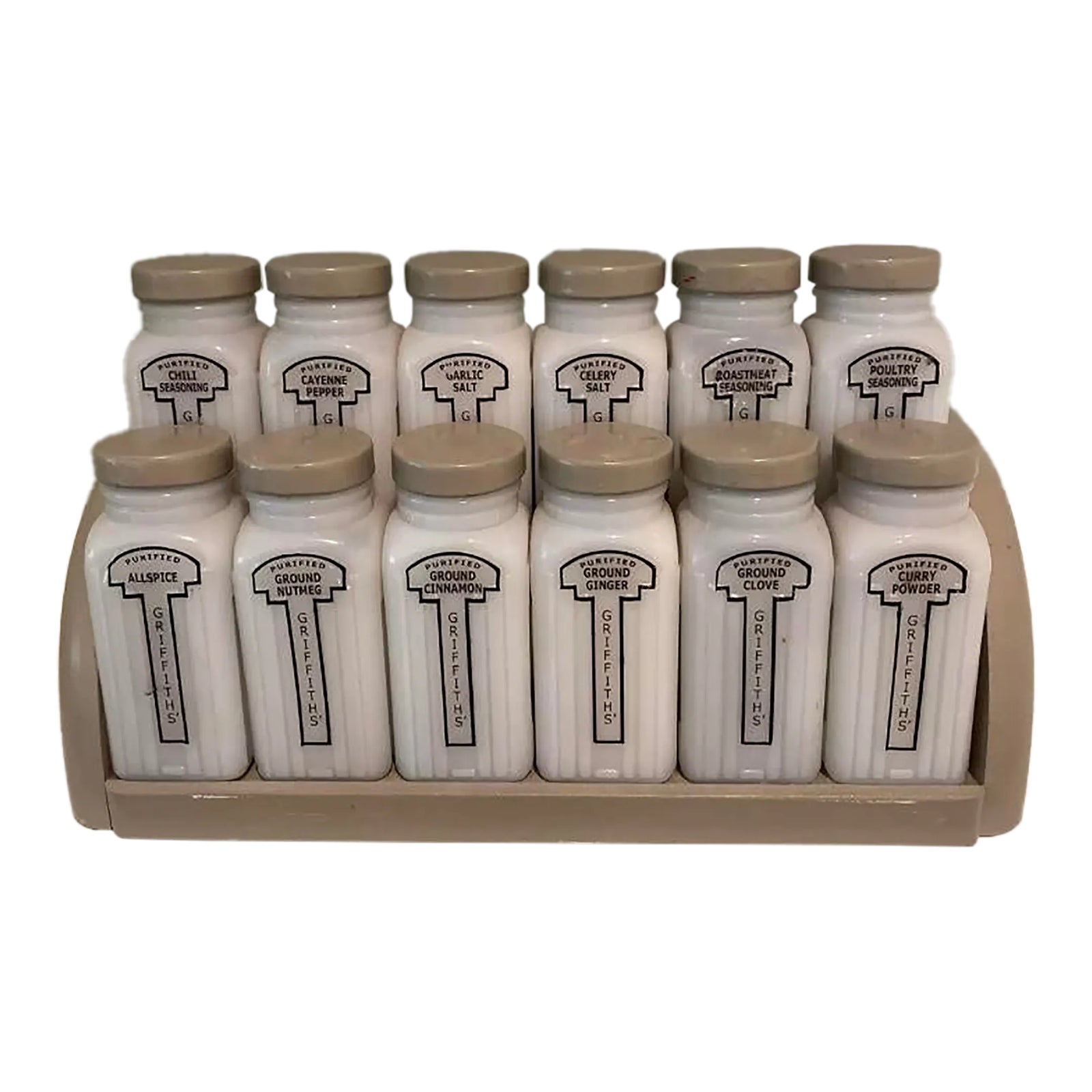 1940’s Griffith Laboratories Spice Jars-Set of 12 | Chairish