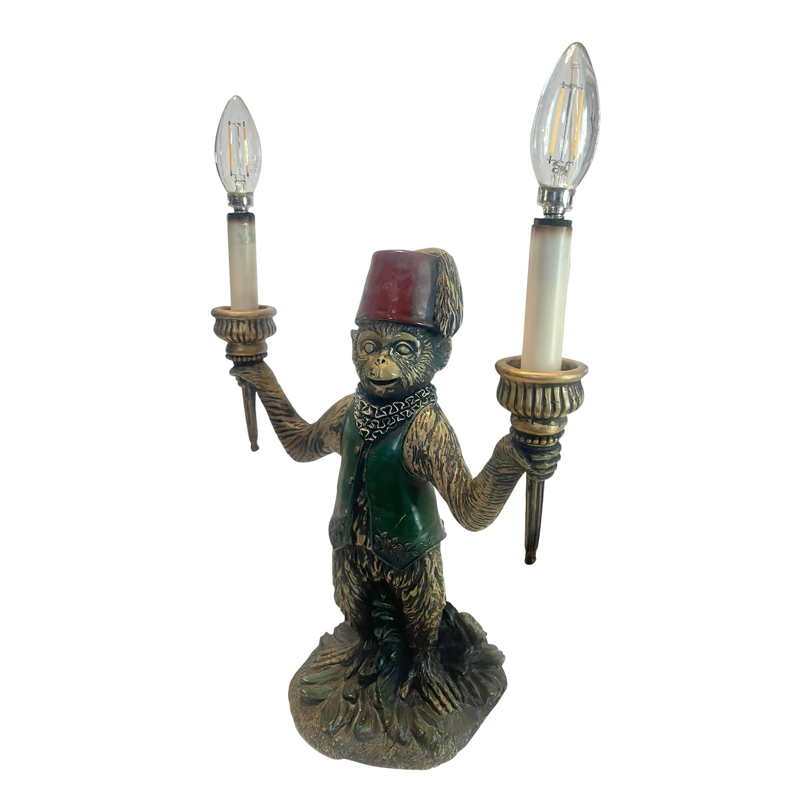 Vintage Hand Painted Monkey Bellhop Table Lamp | Chairish