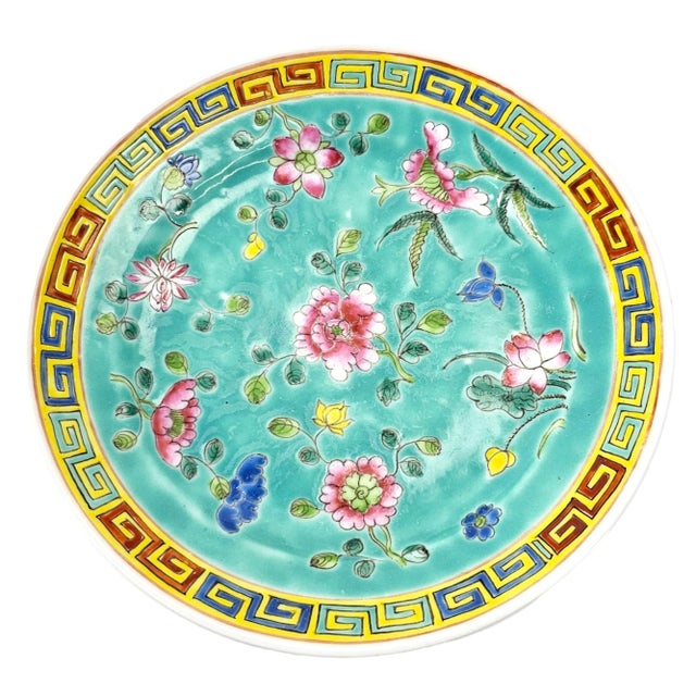 Chinese Mun Shou Famille Rose Hand Painted Plate | Chairish