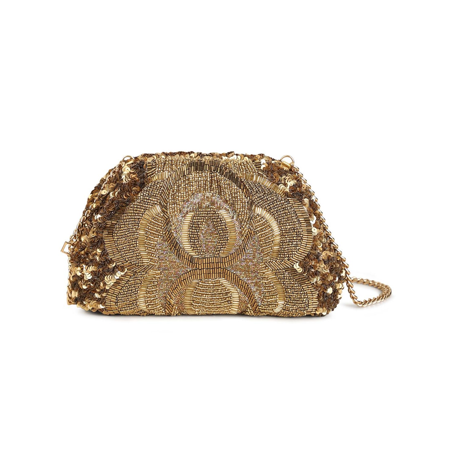 Rafe Embellished Aya Frame Clutch in Antique Gold | Chairish