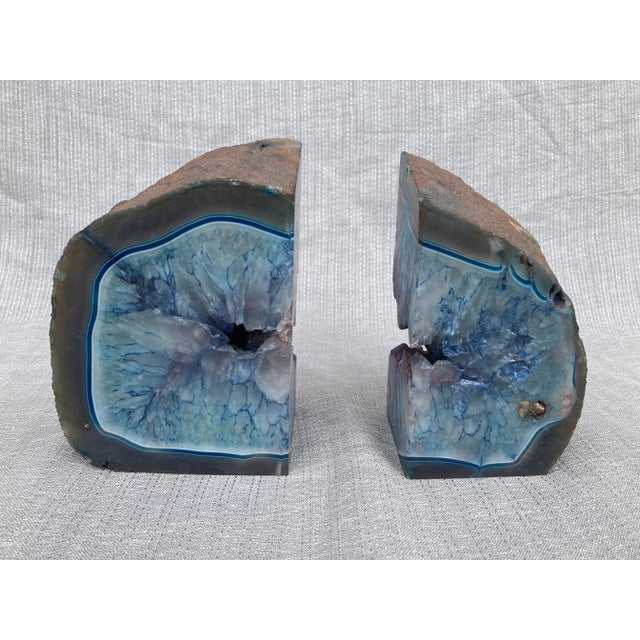 Vintage Blue Agate Geode Bookends- a Pair | Chairish