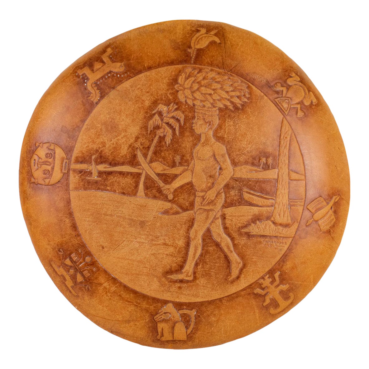 Vintage Tooled Leather Wall Plaque or Covering - Indigenous Island ...