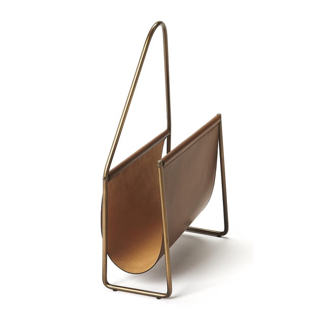 Rupert Leather Magazine Basket, Medium Brown | Chairish