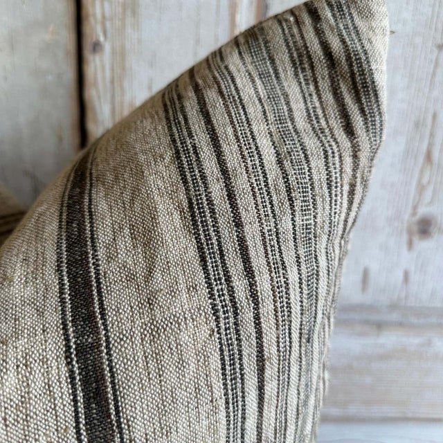 Custom Made Linen Stripe Pillows in Oatmeal With Chocolate Stripes ...
