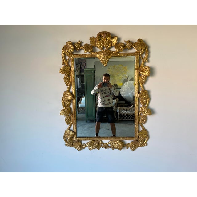Vintage Carved Wood Wall Mirror with Grape Design | Chairish
