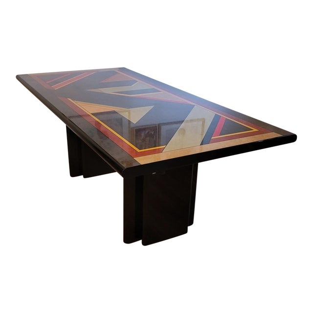 1980s Maurice Villency Lacquer & Parquetry Dining Table | Chairish