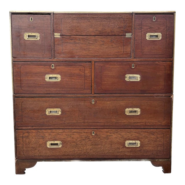 English Campaign Chest With Integrated Writing Desk | Chairish