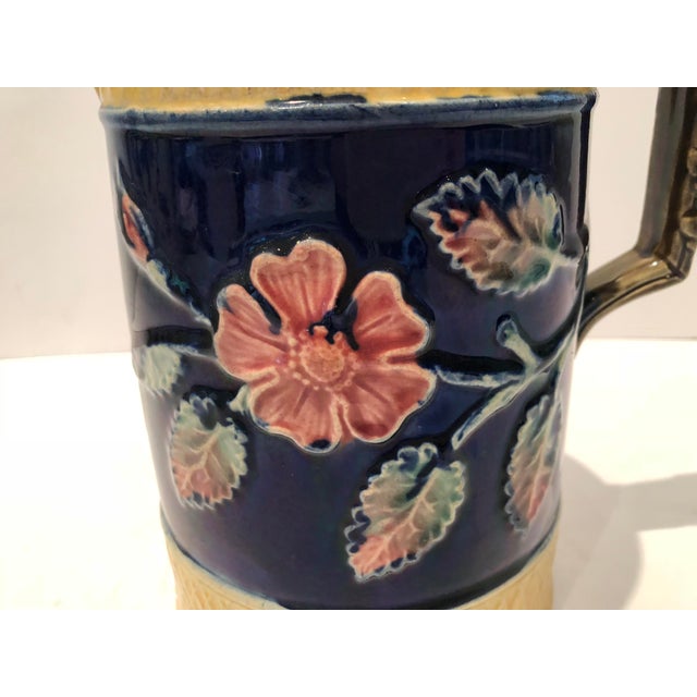 Antique Blue and Yellow Majolica Pitcher | Chairish