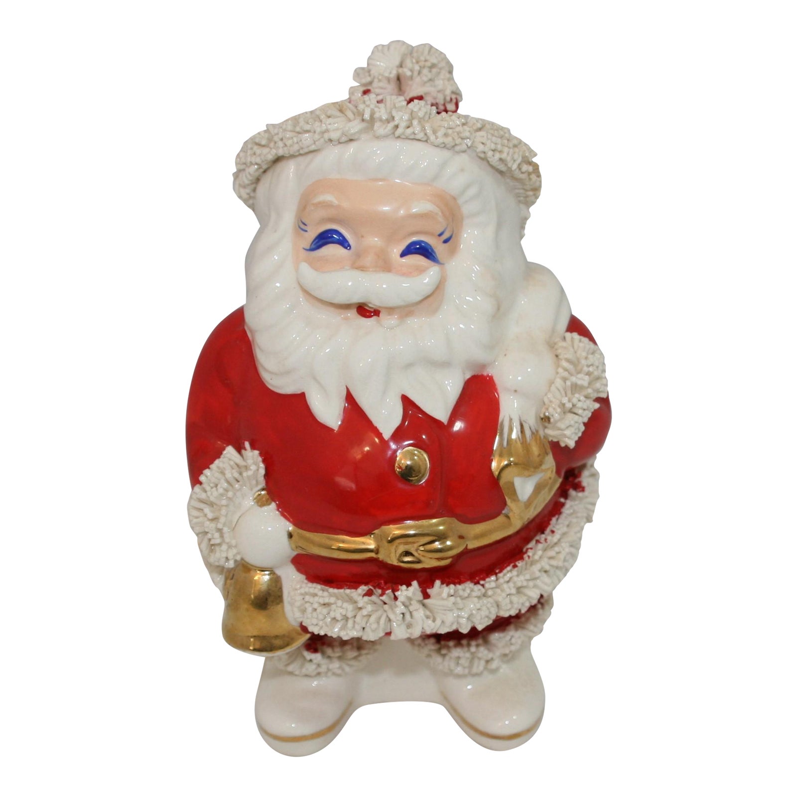 Vintage 1960s Scp Spaghetti Blue Eyed Santa With Bell Ceramic Figurine ...