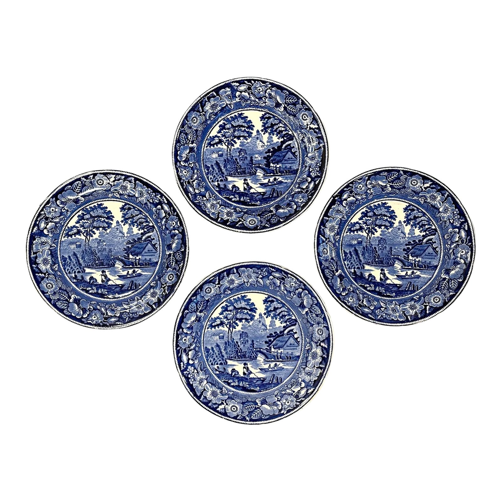 1890's Antique George Jones Flow Blue Dinner Plates - Set of 4 | Chairish