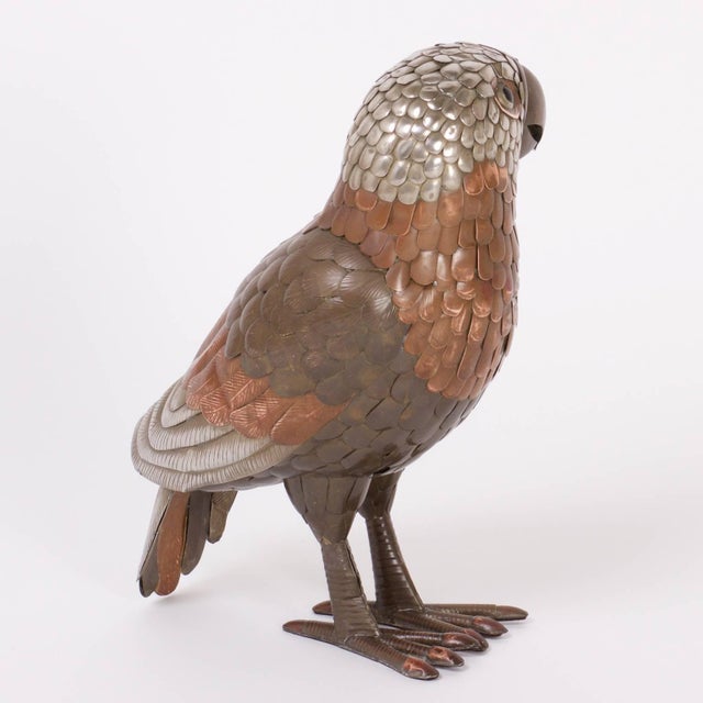 Brass and Copper Parrot Sculpture in the Style of Bustamante | Chairish