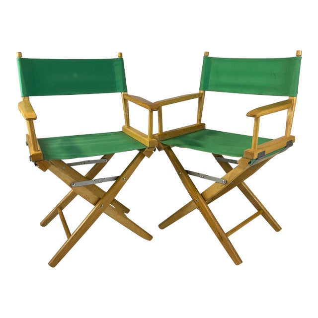 Vintage Folding Directors Chairs in Kelly Green - A Pair | Chairish