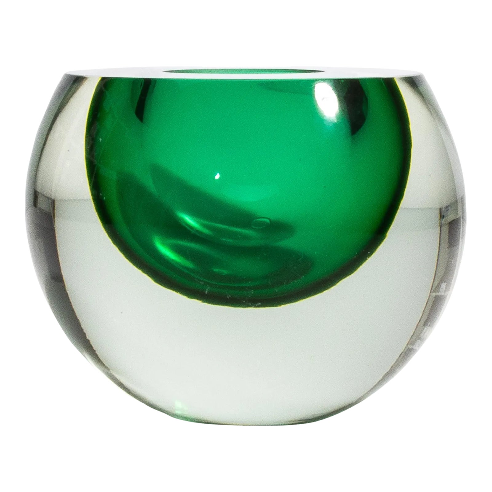 Hand Blown Murano Sphere Vase in Emerald Green Small | Chairish