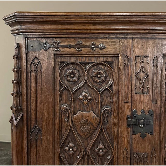 Antique Hand-Carved Gothic Revival Raised Cabinet | Chairish
