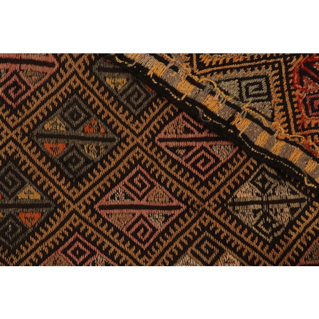1950s Vintage Chaput Tribal Kilim in Brown With Pink and Gold Geometric ...