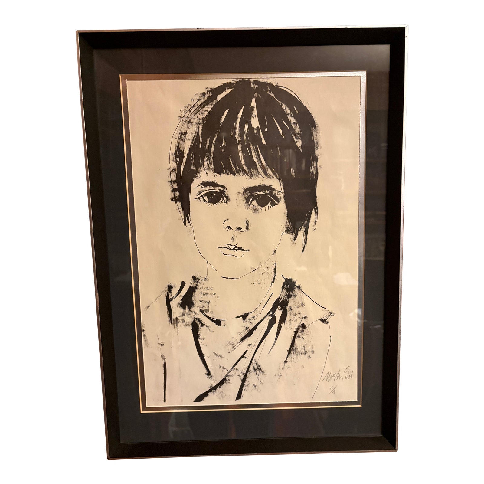 Moishe Gel Signed Black & White Child Portrait Print, Mid-Century ...