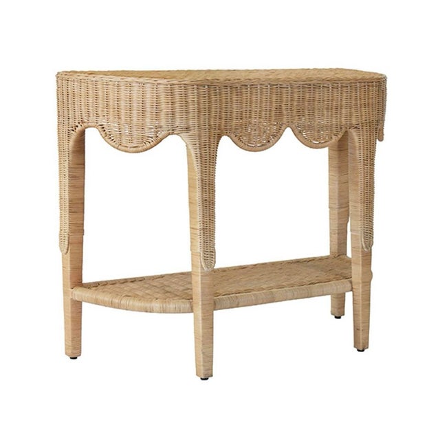 Matthew Izzo Home Scalloped Rattan Demi Lune Console | Chairish