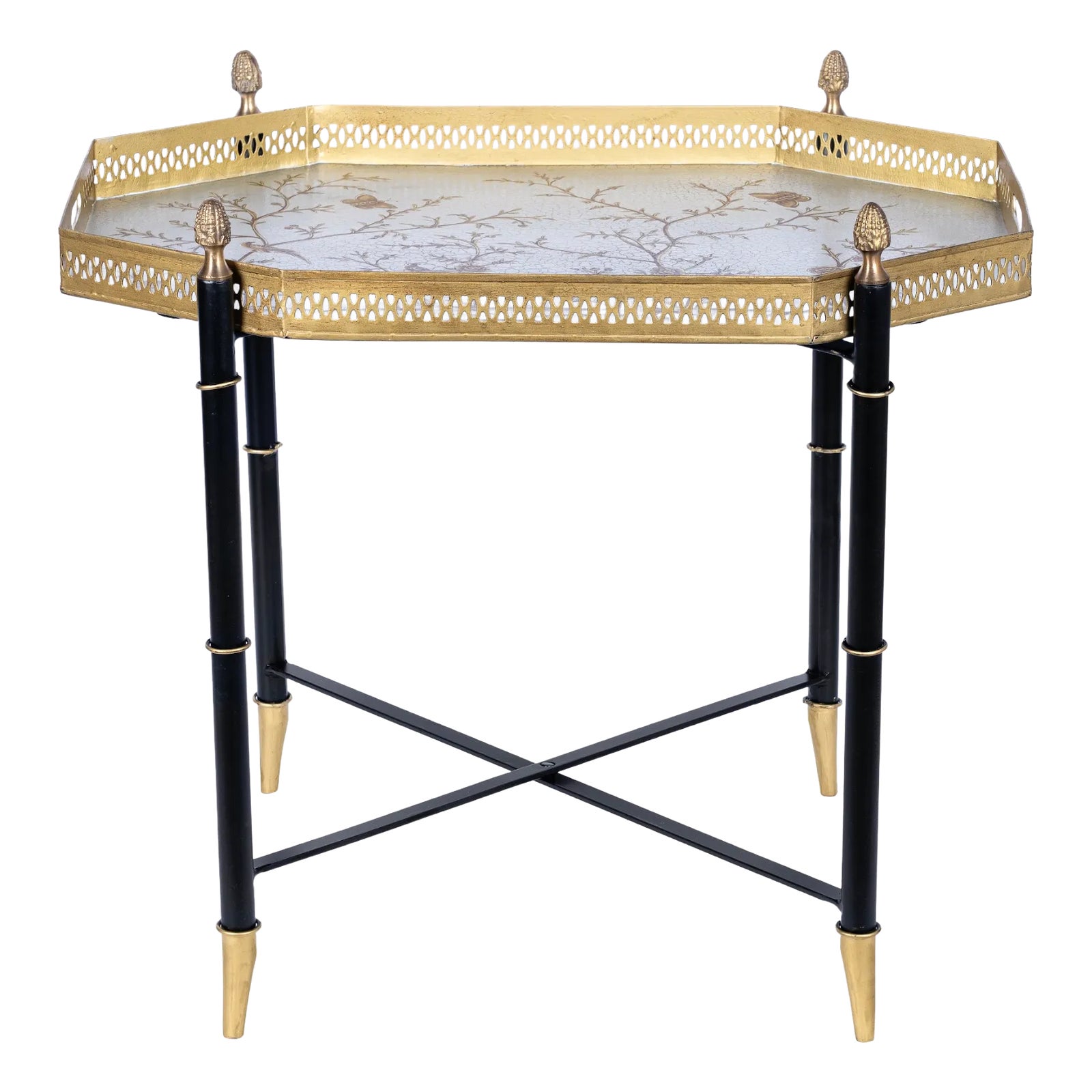 Pewter Octagon Tray with Black Table | Chairish