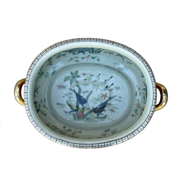 Porcelain Canton White Golden Famille Color People Scenery Oval Pot ...