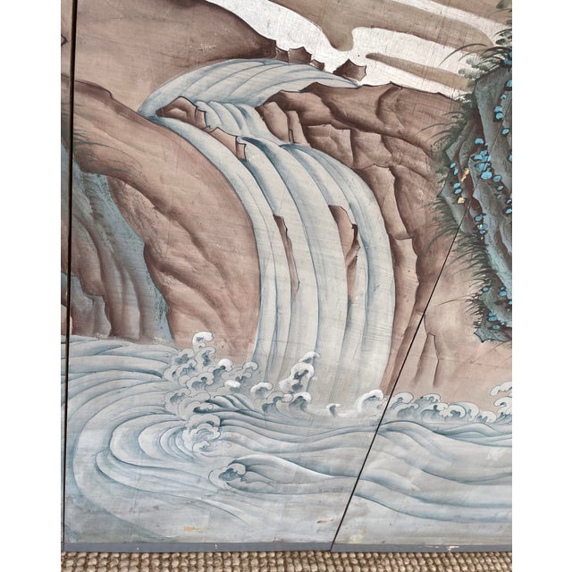 Six-Panel Polyptych Antique Asian “Waterfall” Landscape | Chairish