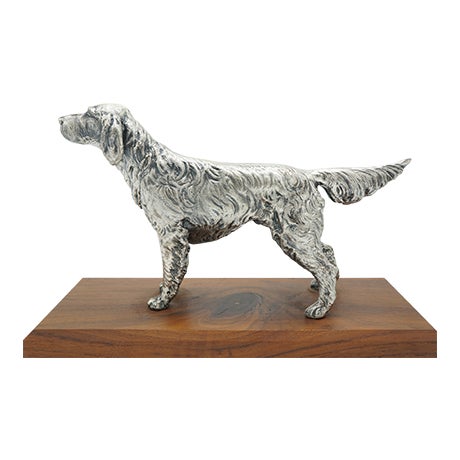 Vintage Silverplate Sporting Dog on Wooden Base | Chairish