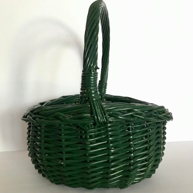 Vintage Green Wicker Basket | Chairish