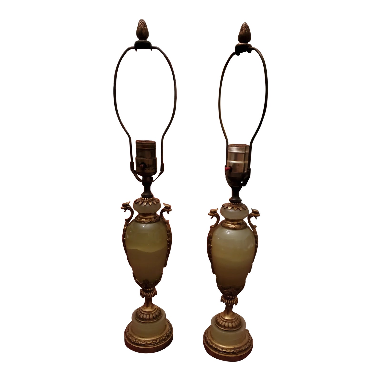 Antique Sevres Style Jade Onyx Emerald Bronze Lamps - a Pair | Chairish