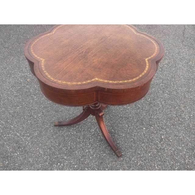 Early 20th Century Vintage Leather Top Mahogany Clover Leaf Shaped Side ...