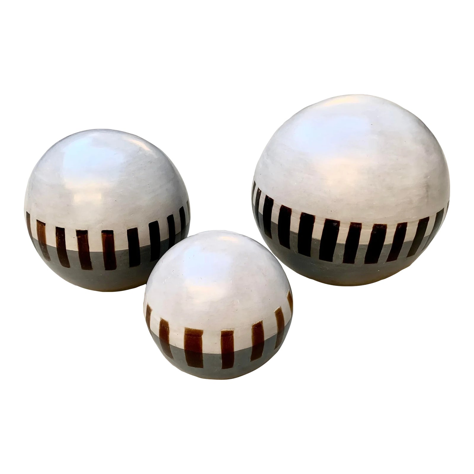 Ceramic Sphere Sculptures - Set of 3 | Chairish