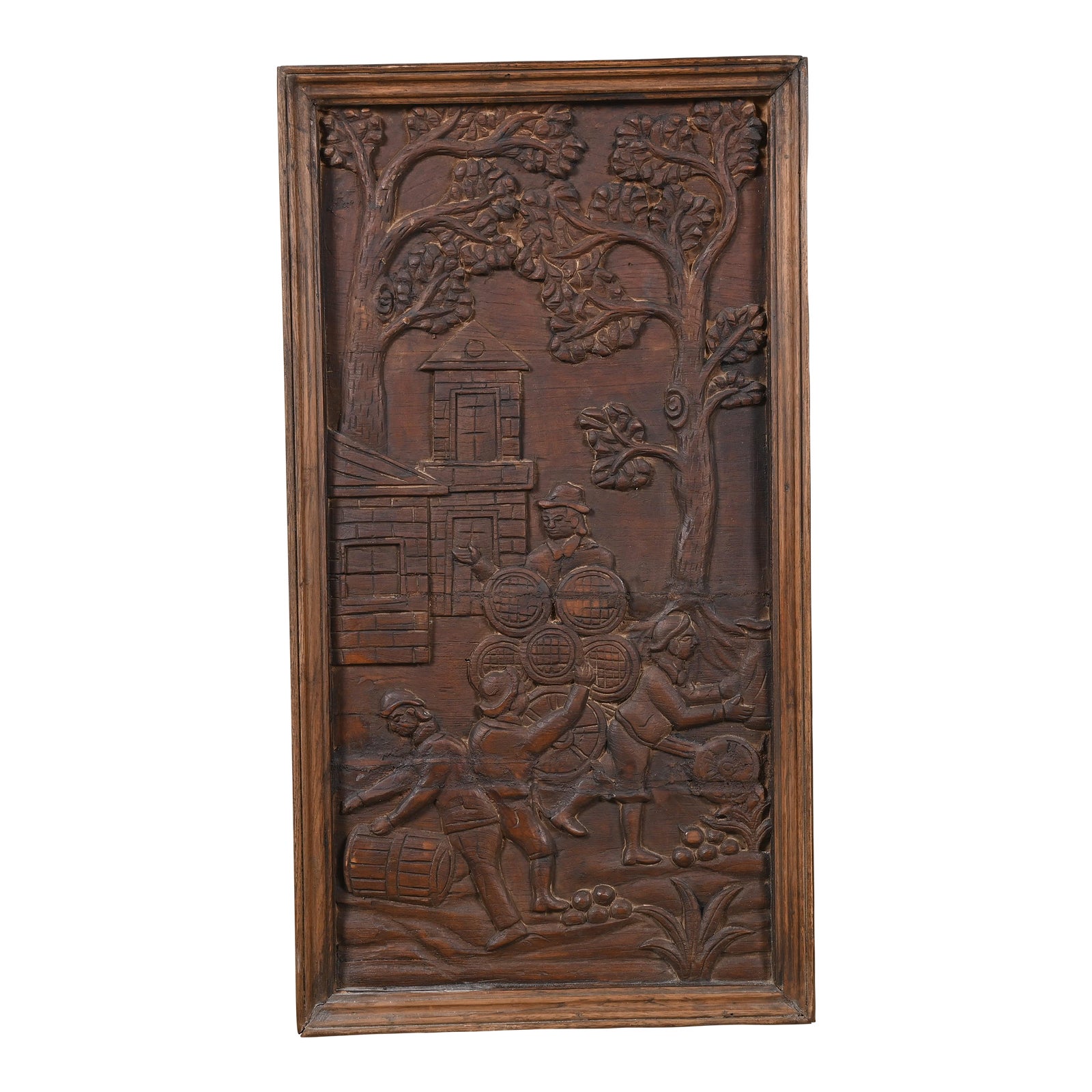 Vintage Handmade Carved Wood Panel | Chairish