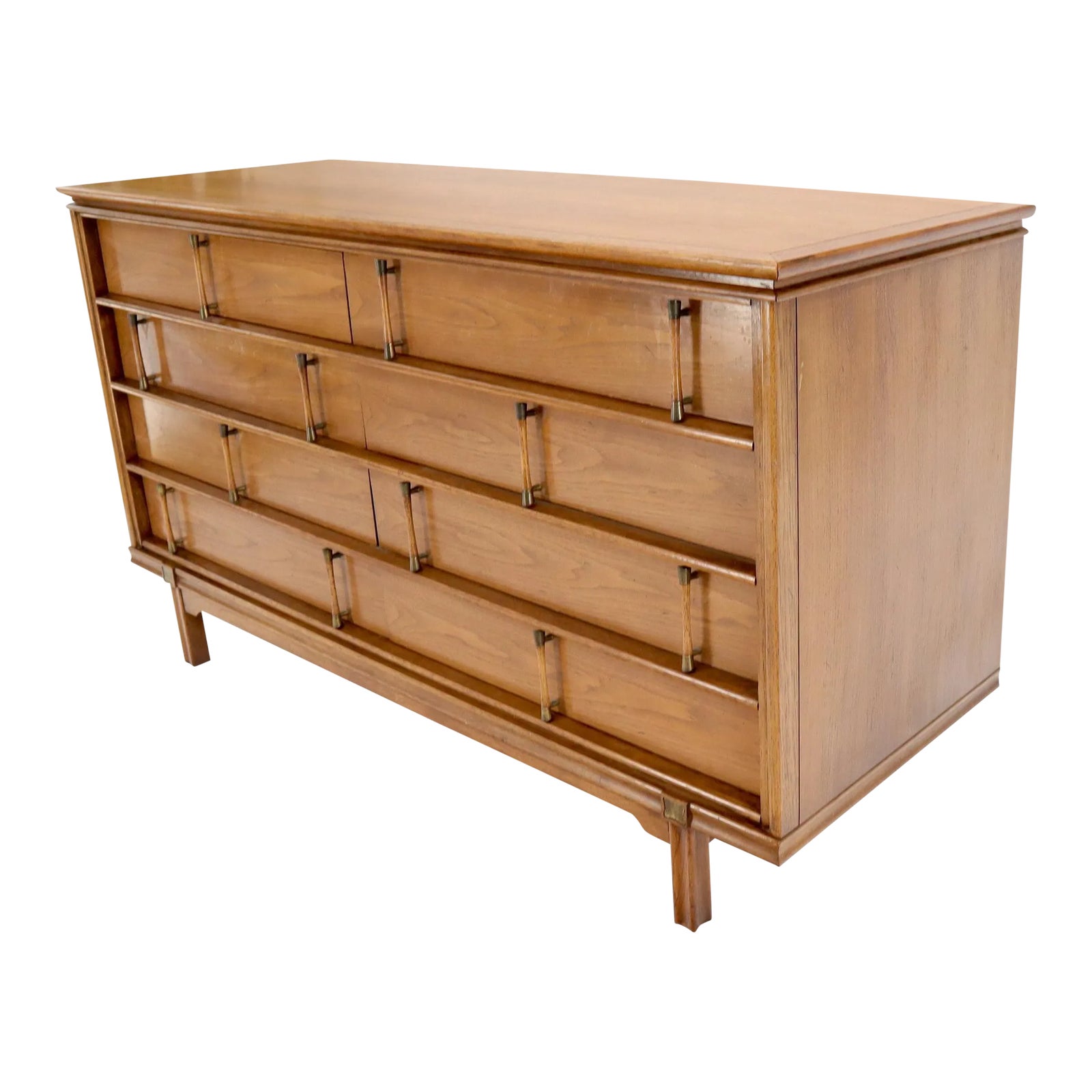 Decorative Light Walnut Faux Bamboo Pulls 8 Drawers Dresser | Chairish
