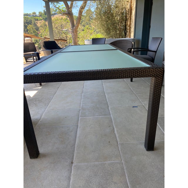 Dedon Extra Long Outdoor Dining Table with Glass and Chocolate Brown ...
