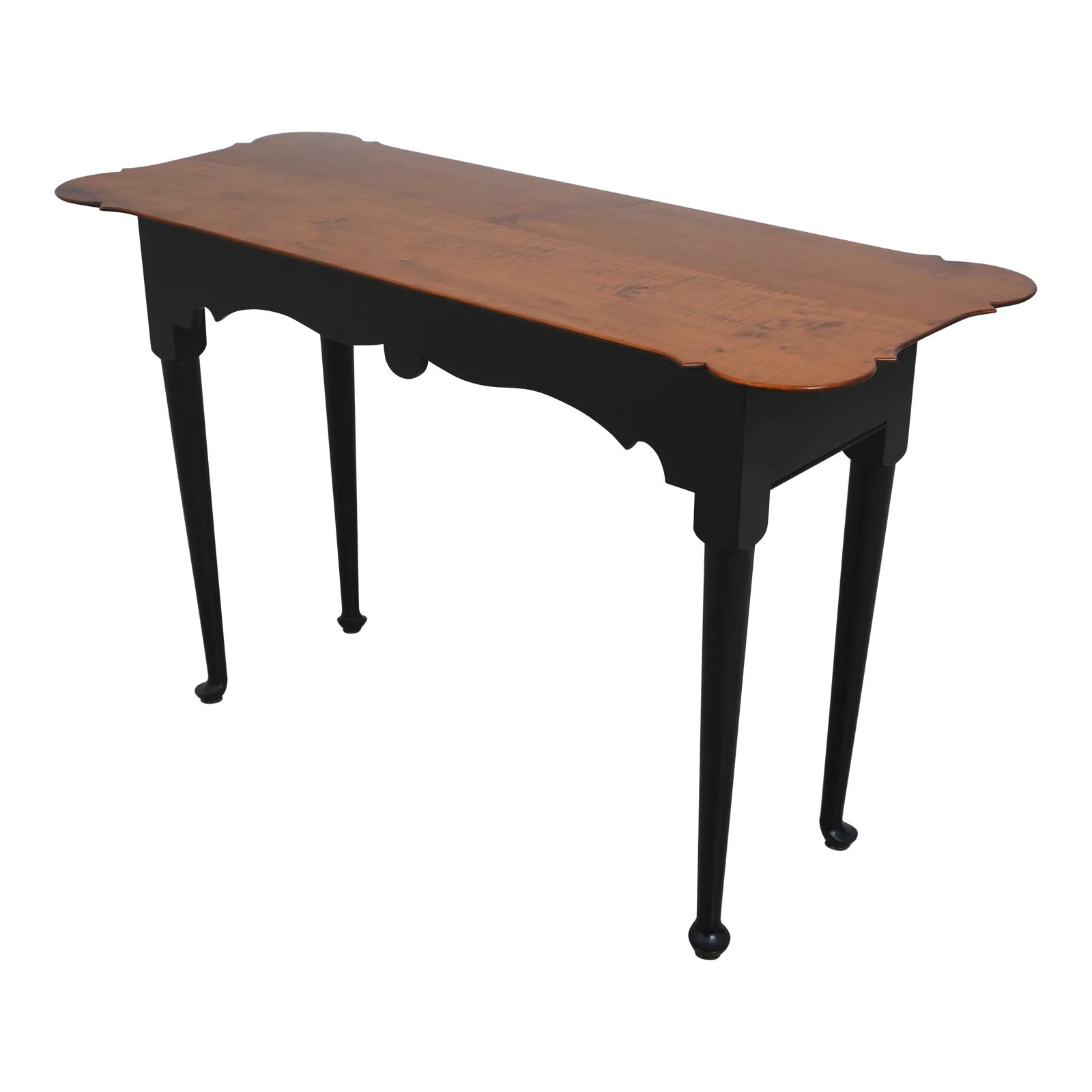 Bench Made Tiger Maple Console Table W. Black Base | Chairish