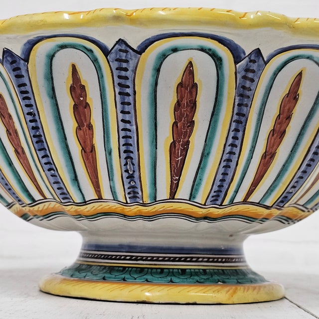 Italian Hand Painted Footed Ceramic Bowl Floral Design | Chairish