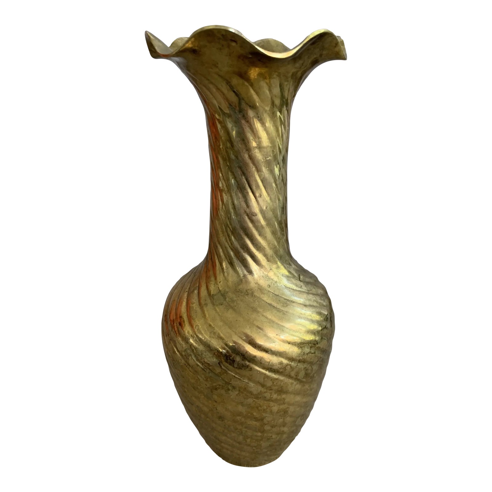 Vintage Mid Century Solid Brass Vase | Chairish