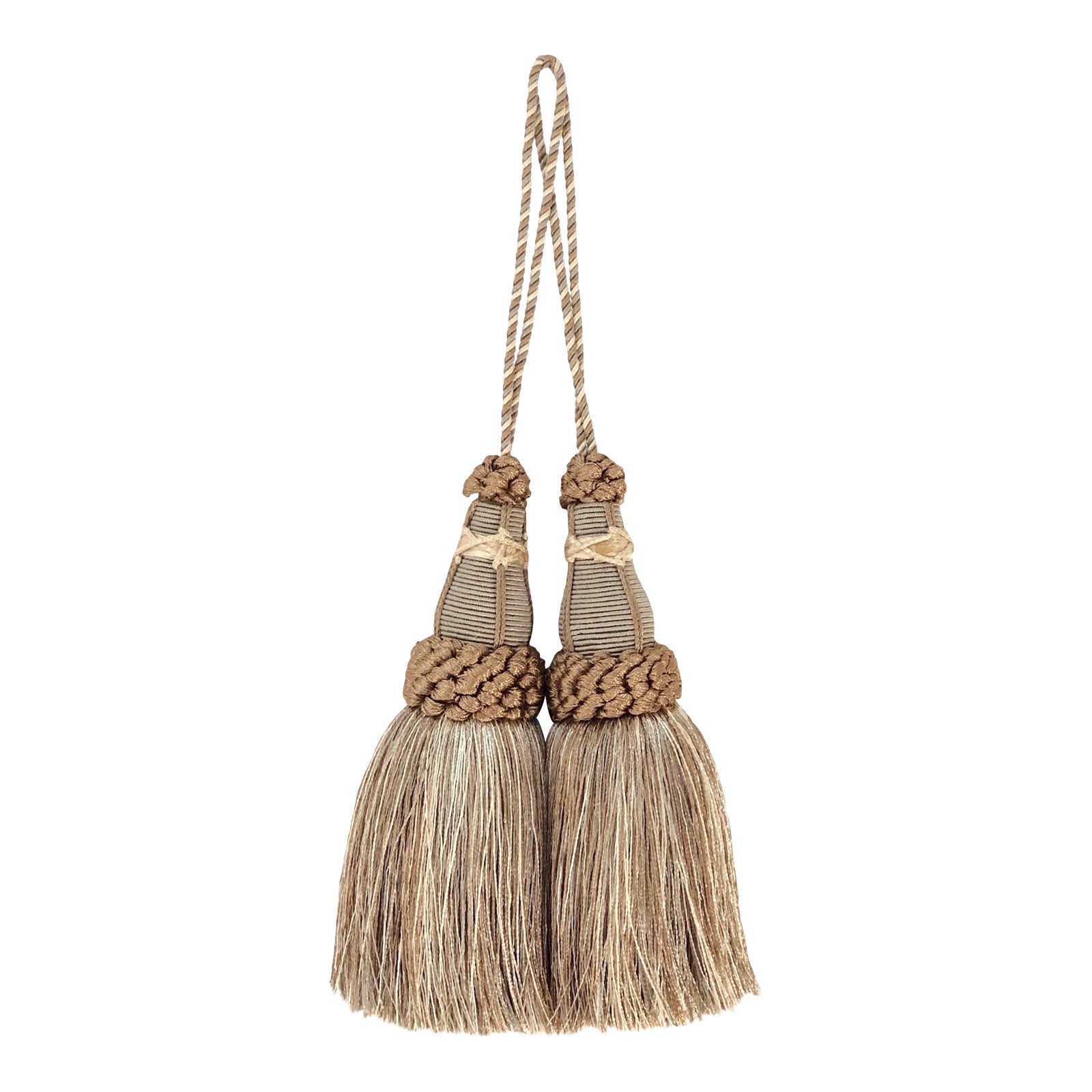 Sage Green Key Tassels With Looped Ruche - a Pair | Chairish