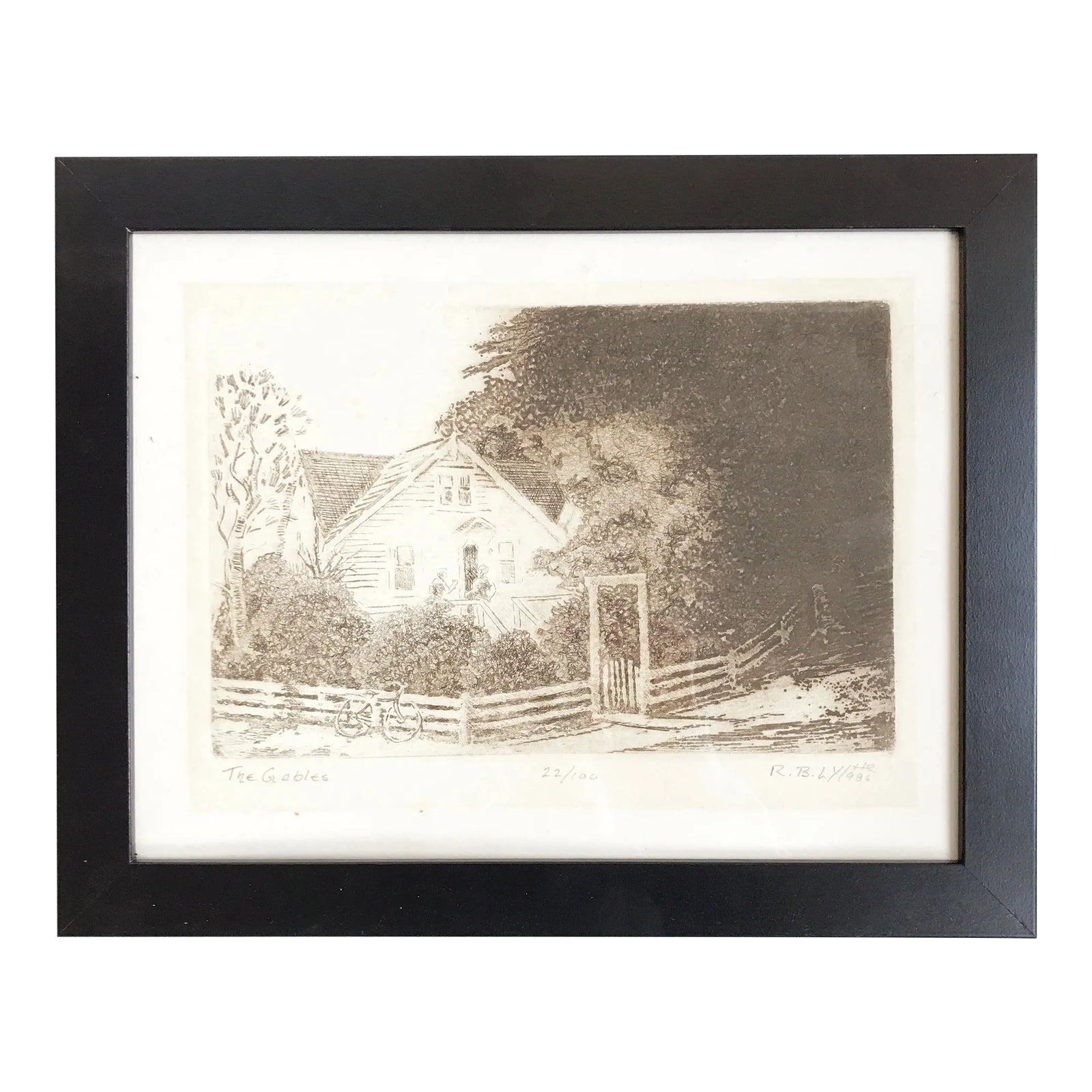 1980s Framed Countryside Farmhouse Etching Signed and Dated by Artist ...