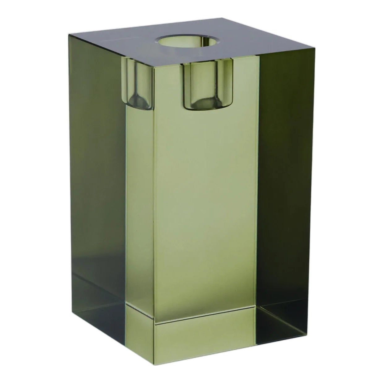 Romy Square Column Crystal Glass Taper Candle Holder, Green | Chairish