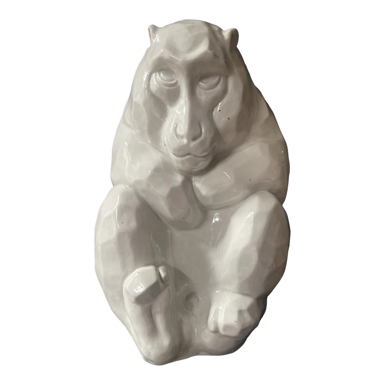 Mid 20th Century Japanese Kutani White Snow Monkey Sculpture | Chairish