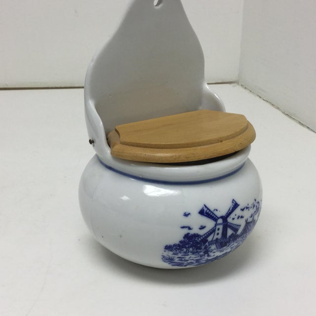 Antique Delft Salt Box in Blue and a White Ceramic | Chairish