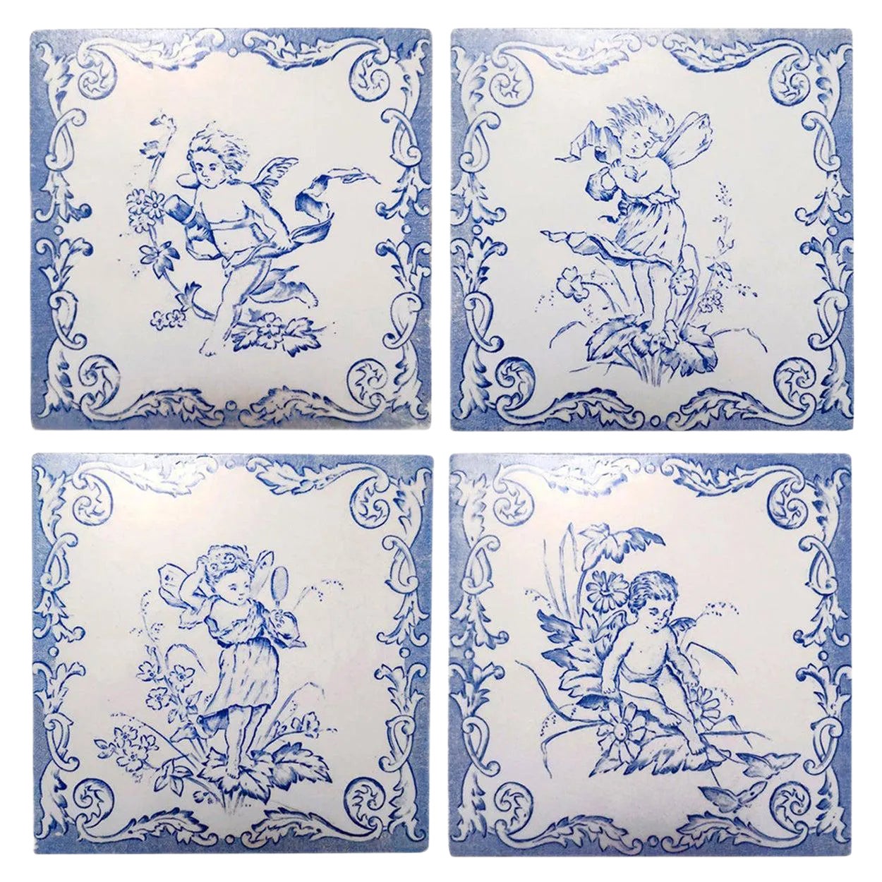 Ceramic Tiles with Angels, 1930s, Set of 4 | Chairish