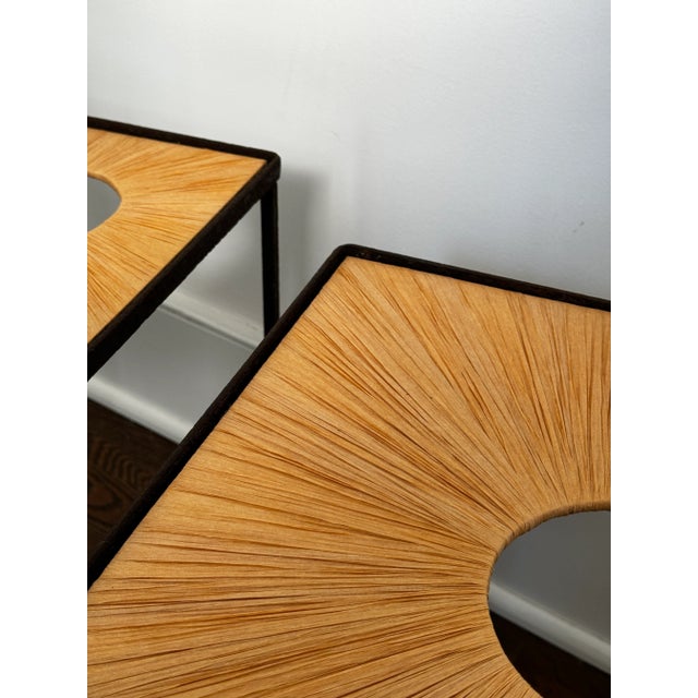 Pair of Metal and Raffia Side Tables | Chairish