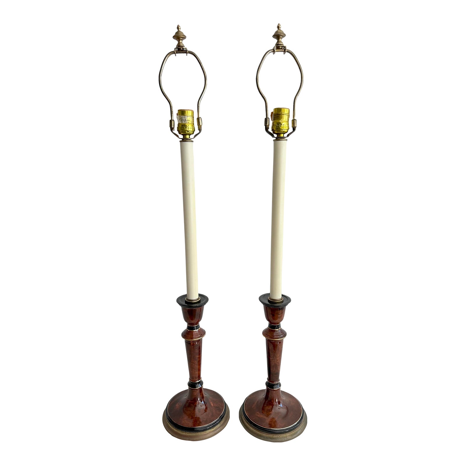 Frederick Cooper Ceramic Burl Candlestick Table Lamps- a Pair | Chairish
