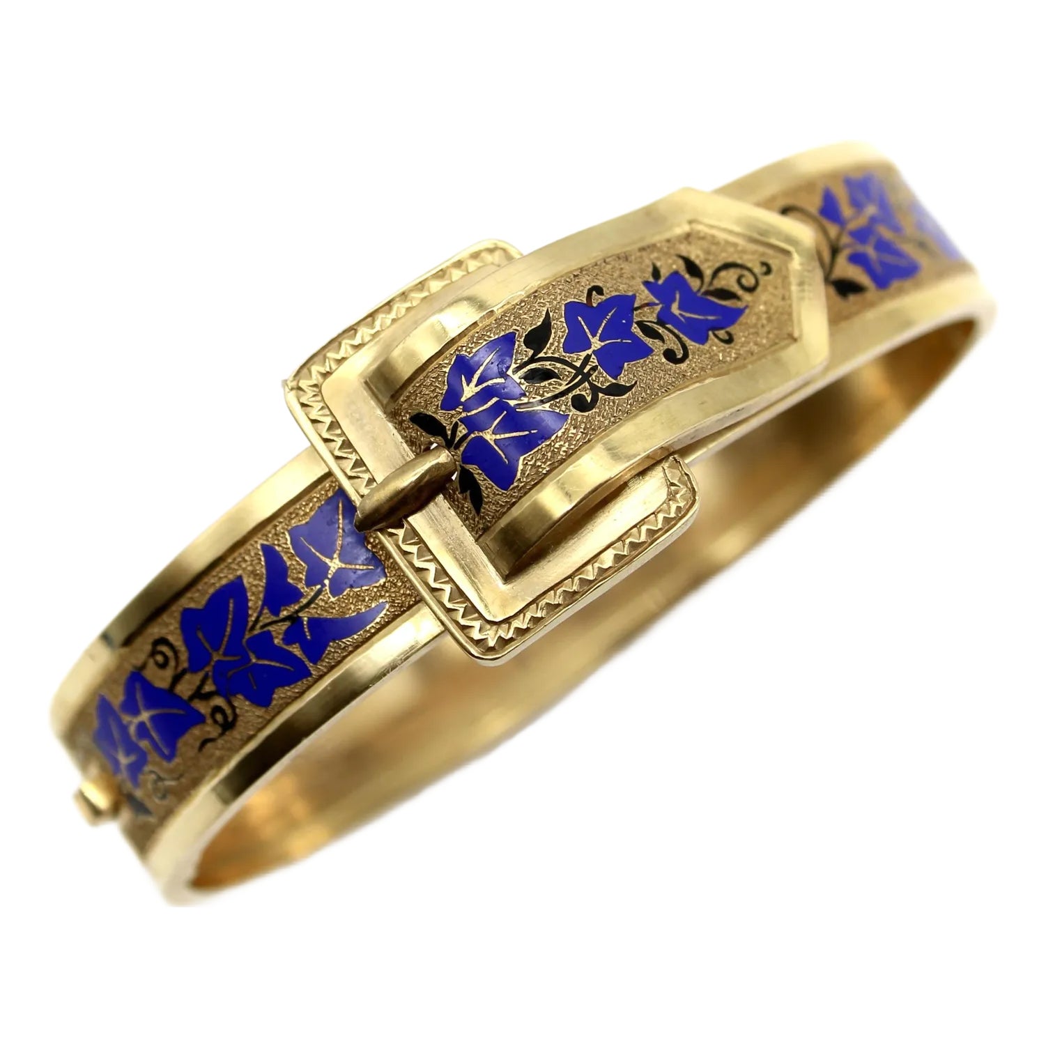 Late 19th Century 14k Gold Victorian Enameled Blue Ivy Buckle Bracelet ...