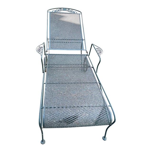 Mid 20th Century Floral Pattern Green Wrought Iron Chaise Lounge Chairish