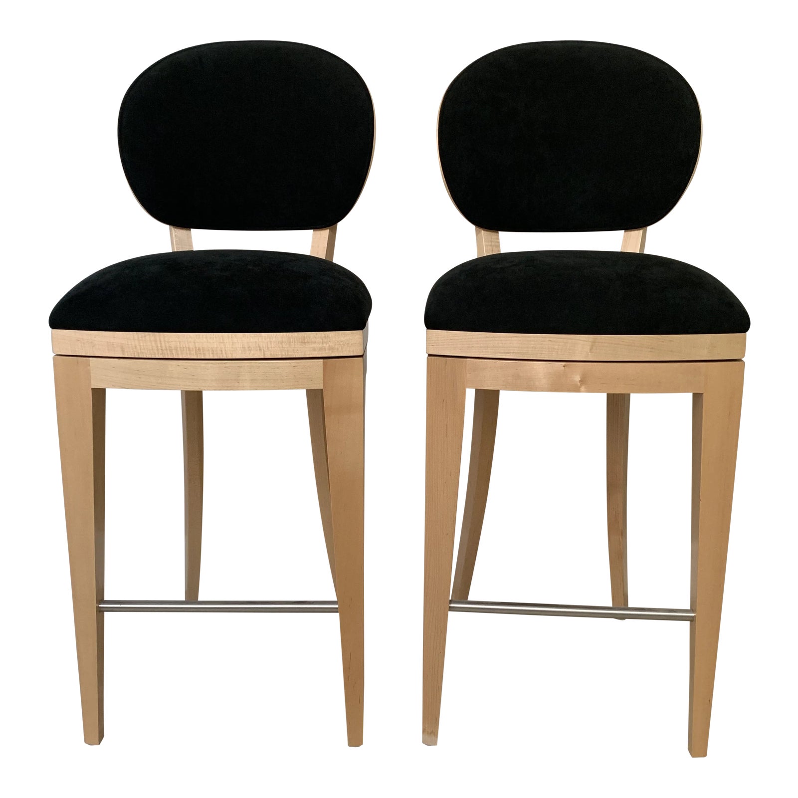 Contemporary "Jake" Swivel Bar Stools in Maple With Black Suede by Nick ...