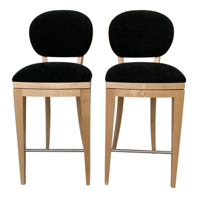 Contemporary Maple & Black Suede "Jake" Swivel Bar Stools by Nick ...