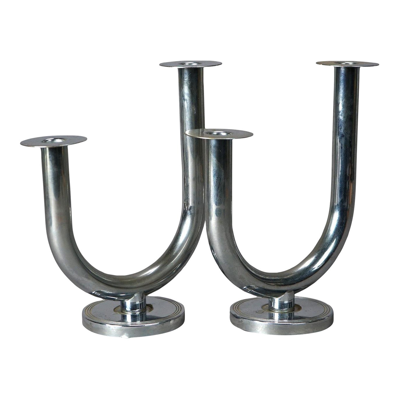 Circa 1930s Art Deco Chrome Stylized U-Form Candlesticks- a Pair | Chairish