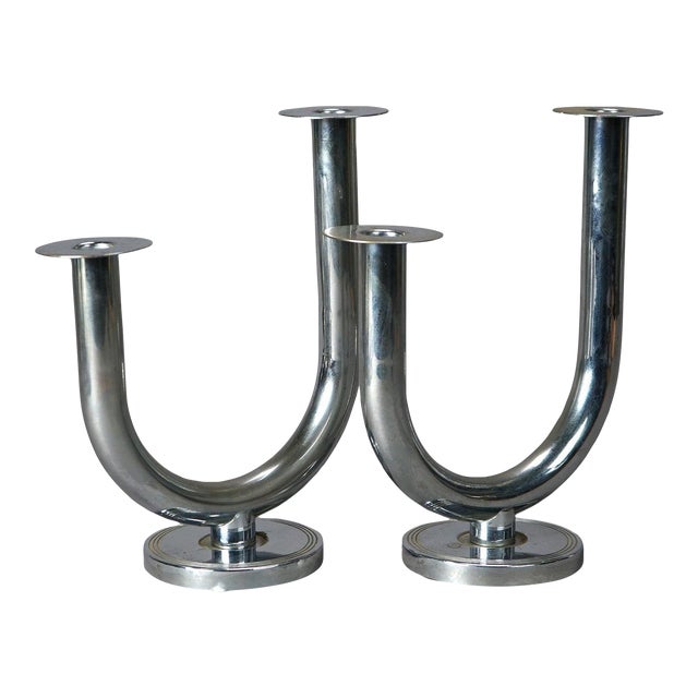 Circa 1930s Art Deco Chrome Stylized U-Form Candlesticks- a Pair | Chairish