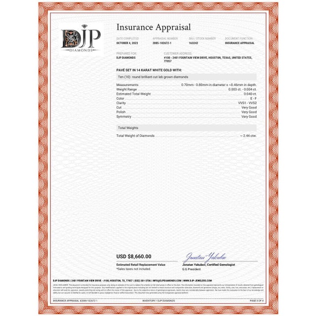 Ladies 14K White Gold Lab-Grown Gia 2.03CT Emerald Cut Hidden Halo Accented Diamond Engagement ...